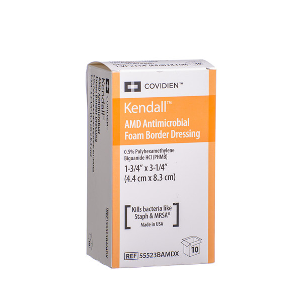 KENDALL AMD ANTIMICROBIAL FOAM-BORDERED DRESSING, tvarstis, 4,4 cm x 8 ...
