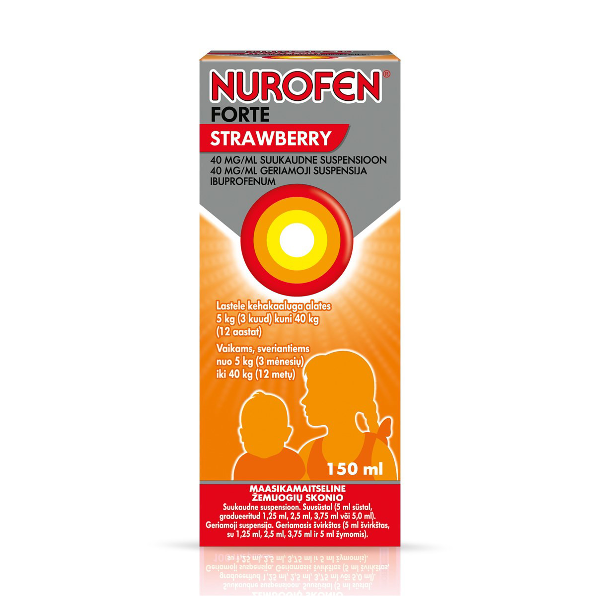NUROFEN FORTE STRAWBERRY, 40 mg/ml, geriamoji suspensija, 150 ml, N1 ...