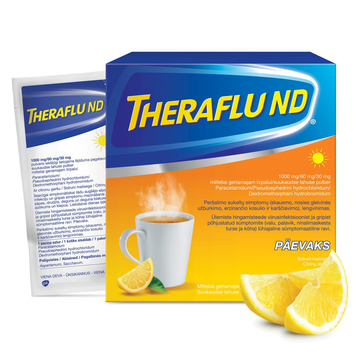 THERAFLU ND, 1000 mg/60 mg/30 mg, milteliai geriamajam tirpalui, N10 ...